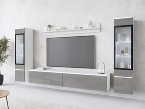 Nábytek do obývacího pokoje Sawoti II, Barva: bílá / šedý lesk, Osvětlení: osvětlení LED - bílé