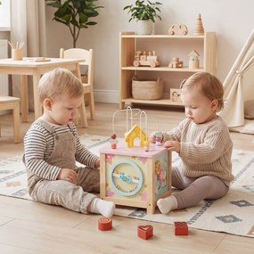 Costway 7 v 1 Hrací kostka s motorickou smyčkou a zásuvnou hrou Dřevěná