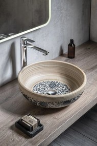 Sapho, PRIORI keramické umyvadlo, průměr 41 cm, barva béžová s modrou malbou, PI011