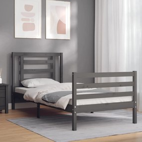 Rám postele s čelem šedý 100 x 200 cm masivní dřevo,  3194693 HangarStore.cz