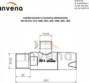 Invena Invena, úhlový ventil s keramickou hlavou 1/2" X 3/8",bílá, INV-ZW-49-00B-W