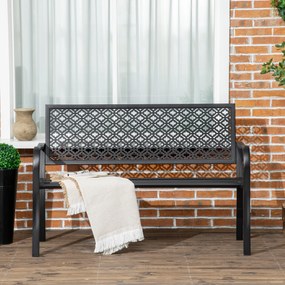 Zahradní lavička Outsunny 2místná lavička s opěradlem a područkami, ocel, max. 240 kg, květinový vzor, černá, 127 x 63 x 83 cm pro zahradu a terasu |…
