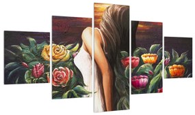 Obraz ženy a květin (125x70 cm)