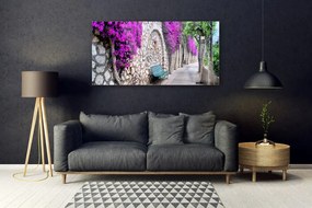 akrylový obraz Aleje Lavička Květiny 120x60 cm