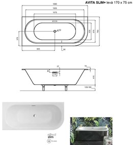BESCO Asymetrická vana AVITA SLIM+ Nožičky k vaně - Bez nožiček, Rozměr vany - 170 × 75 cm, Způsob provedení - Levé VANAVIT17SLIMLP