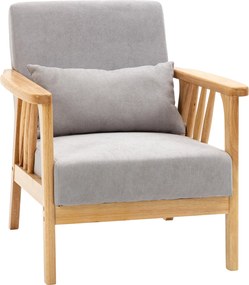 HOMCOM Moderní Křeslo s Sametovým Potahem a Dřevěným Rámem, Křeslo do Ložnice a Obývacího Pokoj s Extra Polštářem, 68x75x78cm, Šedé | Aosom
