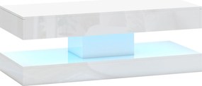 HOMCOM Konferenční stolek s zásuvkami a LED světly, moderní sofa stůl s otevřenou policí, konferenční stolek, dřevotříska, bílá