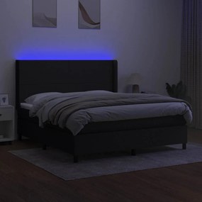 Box spring postel s matrací a LED černá 180x200 cm textil 3138175