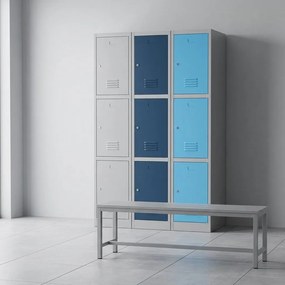 Kovová šatní skříňka - 3 boxy, 38 x 45 x 185 cm, cylindrický zámek, šedá - ral 7035