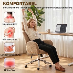HOMCOM Bouclé kancelářské křeslo do home office – nastavitelná opěrka hlavy, houpací funkce, hnědé