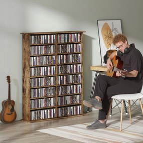HOMCOM úložný prostor na CD a DVD s 16 přihrádkami a 12 nastavitelnými policemi, maximální kapacita 720 CD/396 DVD a Blu-ray, hnědá