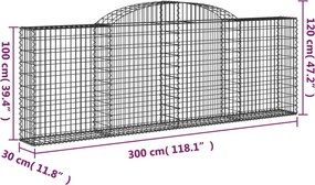 Klenuté gabionové koše 15ks 300x30x100/120cm pozinkované železo 3146533