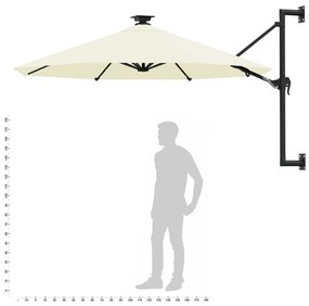 vidaXL Marketos Nástěnný zahradní slunečník s LED 300 cm pískový