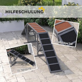 Agility lávka pro psy s bezpečnostní tyčí protiskluzový povrch odolný proti povětrnostním vlivům agility vybavení do 40 kg 335x55x60 cm šedá