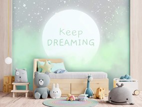 Fototapeta Nápis Keep Dreaming na měsíci - nebe a mraky v odstínech zelené