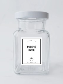 Samolepka na kořenky PEČENÉ KUŘE bílá 3 × 4 cm tučné písmo