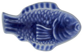MADAM STOLTZ Kameninový talířek ve tvaru ryby Dark Blue, modrá barva, keramika