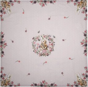 Béžový bavlněný ubrus s králíčkem Happy Bunny - 100*100 cm