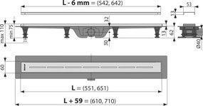 Alcadrain Podlahový žlab s nerezovým okrajem pro perforovaný rošt - APZ18-650M