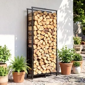 Outsunny dřevěný stojan pro vnitřní a venkovní použití, nastavitelný na šířku i výšku, zvýšená základna, z oceli, černý