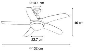 Chytrý stropní ventilátor černý s dřevěným potiskem 132 cm vč. LED stmívatelné s dálkovým ovládáním - Cool