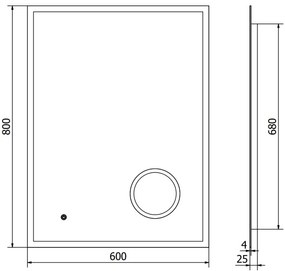 Mexen Kala, LED koupelnové zrcadlo s podsvícením a kosmetickým zrcadlem 60 x 80 cm, 6000K, ochrana proti zamlžování, 9820-060-080-611-00