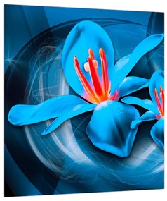 Moderní modrý obraz květů (30x30 cm)