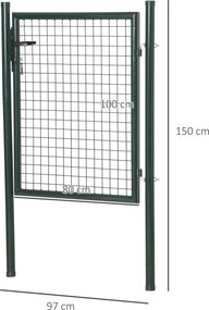 HOMCOM Ocelová zahradní brána s uzamykatelnou rukojetí a 3 klíči, blokující dveře pro venkovní patio a terasu 97x150 cm Zelená