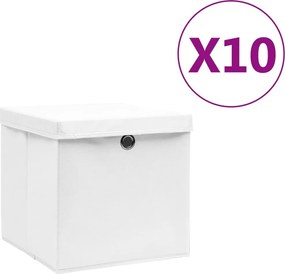 vidaXL Úložné boxy 10 ks netkaná textilie 28 x 28 x 28 cm [325218] Barva: bílá s víky