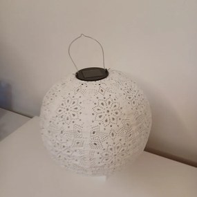 LED lampion solární bílý venkovní 30 cm, teple bílá, látkový papír