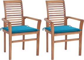 vidaXL Jídelní židle 2 ks podušky masivní teak [3062598] Barva: Modrá