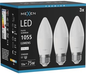 Mexen Nova 3x LED žárovka E27, C37, 10W, Neutrální - 4000K, 1055 lm - L102-E27-1040-01x03