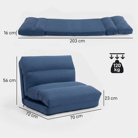HOMCOM 1místné sklápěcí křeslo – přetvořitelné na lehátko, 5 poloh, nosnost 120 kg, tmavě modré, 70 × 72 × 56 cm