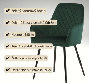 Vikio Jídelní set pro 4 osoby 160x90 cm soft dub noha X zelená židle s područkami VJS226-4Z