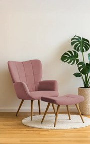 Křeslo s podnoží, růžová Velvet látka/dub, HABEN