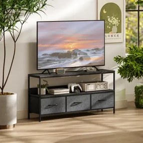 HOMCOM TV dolní skříňka pro 140 cm se skládacími látkovými zásuvkami a odkládací plochou z kovu a MDF, 120 x 29 x 56 cm, černá