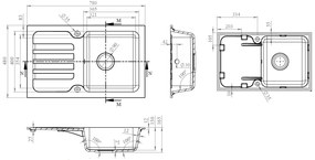 Vima 912- Granitový dřez, s odkapávací plochou, 780x480x165mm, Písková