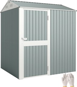 Outsunny kovový zahradní domek na nářadí 3,5 m² – vysoký uzamykatelný se štítnou střechou, větráním a rukavicemi v balení, 209 x 177 x 236 cm, světle