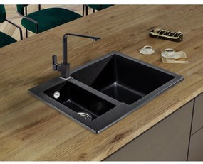 Sink Quality Ferrum, kuchyňský granitový dřez 605x495x210 mm + zlatý sifon, černá skvrnitá-BROCADE, SKQ-FER.B.5KBO.XG