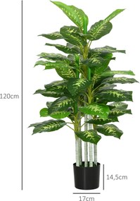 HOMCOM Umělá Dieffenbachia Velká 120 cm, Umělá Rostlina Dieffenbachia v Květináči, Umělé Stromy s Umělou Trávou pro Dekoraci Obývacího Pokoj a Ložnice