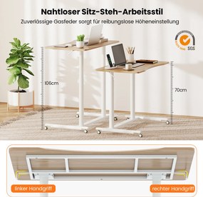 Costway Stůl ve tvaru C s kolečky 70-106 cm výškově nastavitelný stojící natural