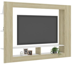 TV skříňka Bangor - dřevotříska - 152x22x113 cm | bílá + dub sonoma