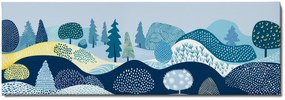 Obraz na plátně - Kopečky a stromy v modré seanci FeelHappy.cz Velikost obrazu: 150 x 50 cm