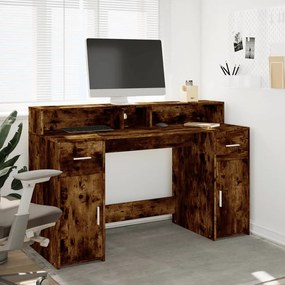 Psací stůl s LED kouřový dub 140 x 55 x 91 cm kompozitní dřevo 3309424