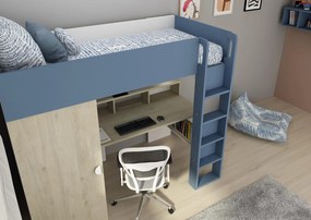 Aldo Vyvýšená postel s psacím stolem Flow - modrá