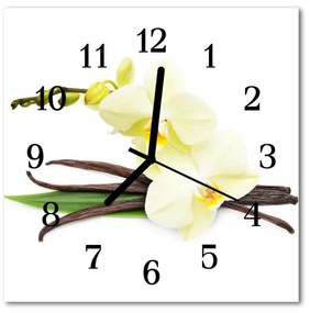 Nástenné skleněné hodiny Vanilková orchidej