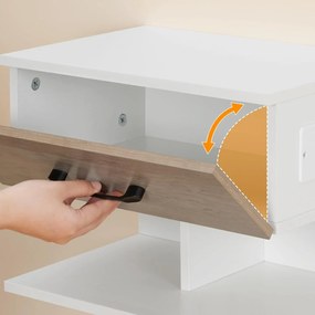 Závěsný noční stolek Verimi s nabíjecí stanicí 38 cm bílý/hnědý