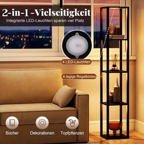 Costway Stojací lampa 162 cm s policemi a stmívatelnými LED světly a nožním