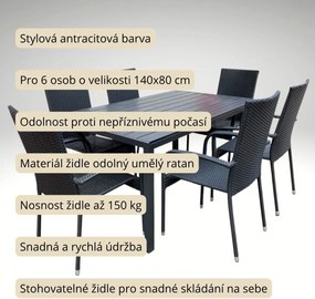 Vikio Zahradní set 140x80 pro 6 osob DT276 antracit