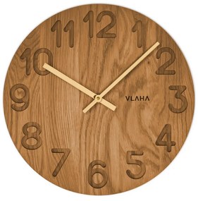 VLAHA Dřevěné hodiny OAK vyrobené v Čechách se zlatými ručkami ⌀34cm VCT1123